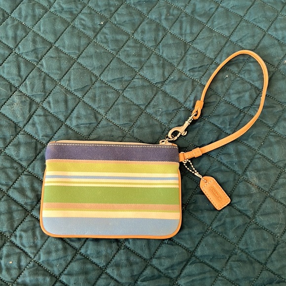 Coach | Bags | Coach Blue Green Striped Zipper Wallet | Poshmark